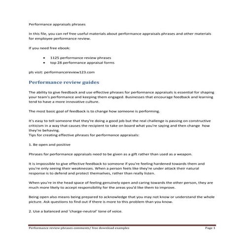 Performance appraisals phrases | DOCX