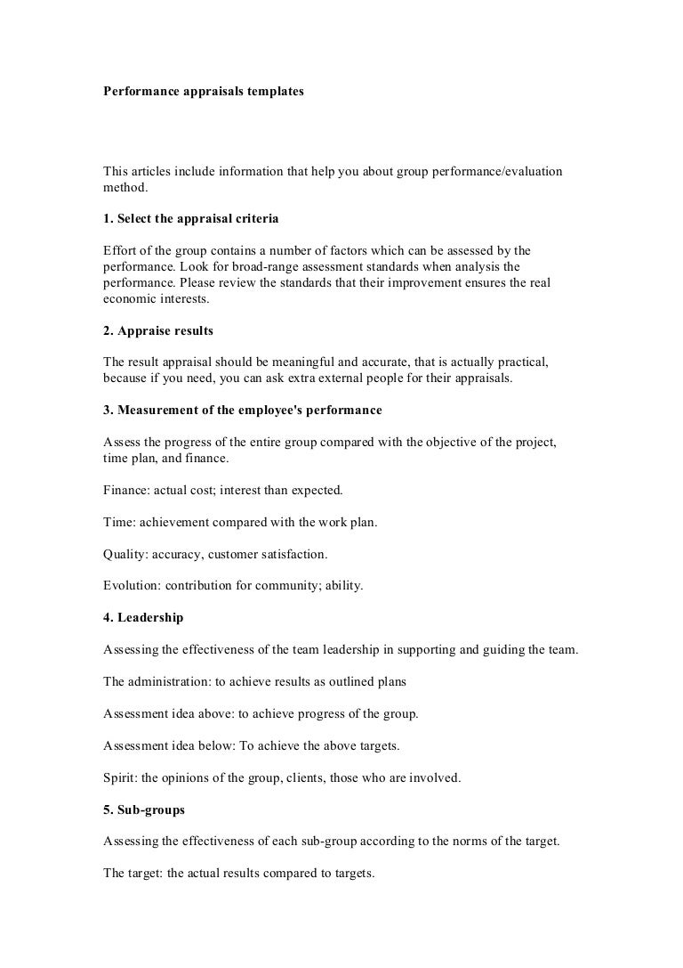 Performance appraisals templates