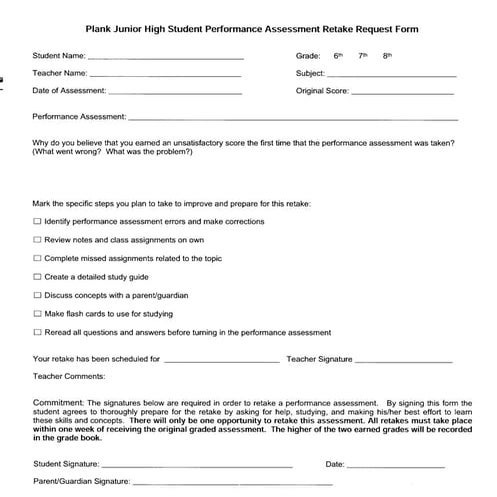 Performance assessment retake request form 2013 v1 b&w | PDF