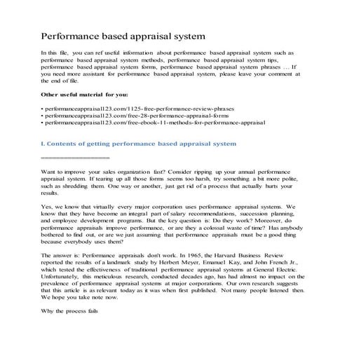 Performance based appraisal system | PDF