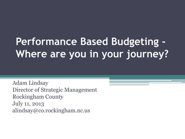 Performance Based Budgeting