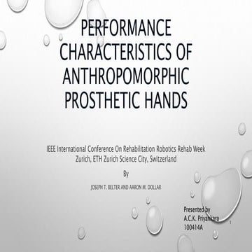 Performance characteristics of anthropomorphic prosthetic hands | PPTX