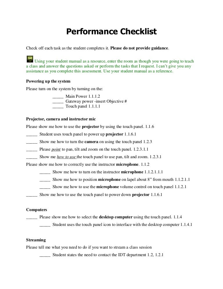 Performance Checklist