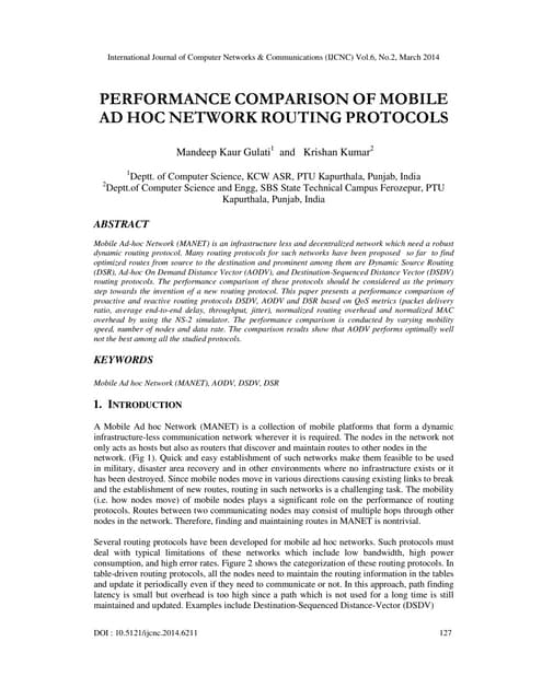 Performance Comparison Of Mobile Ad Hoc Network Routing Protocols Pdf