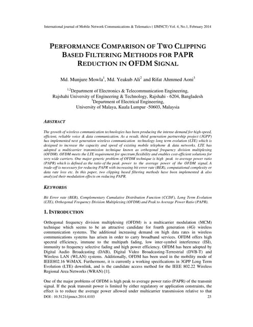 Performance Comparison Of Two Clipping Based Filtering Methods For Papr