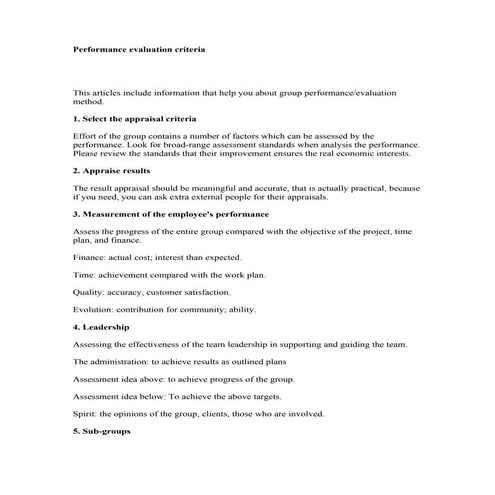 Performance evaluation criteria | PDF