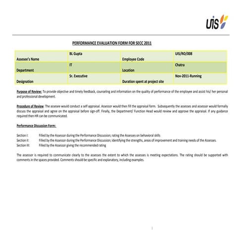 Performance evaluation form | DOC