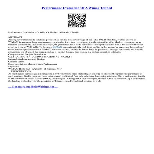 Performance Evaluation Of A Wimax Testbed Pdf Internet Of Things