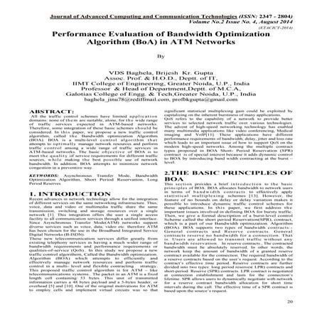 Performance evaluation of bandwidth optimization algorithm (boa) in atm network | PDF | Computer ...