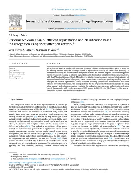 Performance Evaluation Of Efficient Segmentation And Classification Based Iris Recognition Using
