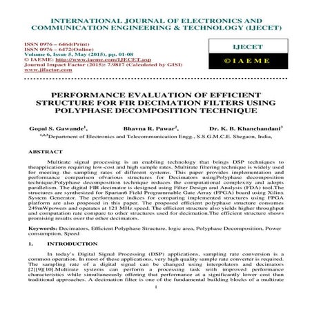 Performance Evaluation Of Efficient Structure For Fir Decimation Filters Using Polyphase