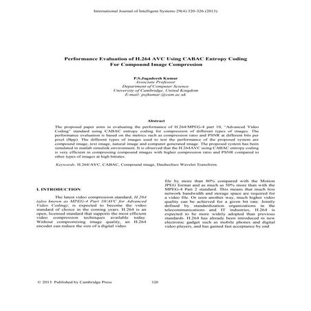 Performance Evaluation Of H 264 Avc Using Cabac Entropy Coding For Compound Image Compression Pdf