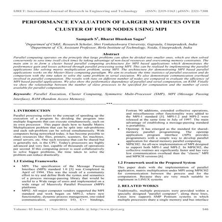 Performance Evaluation Of Larger Matrices Over Cluster Of Four Nodes Using Mpi Pdf 8009