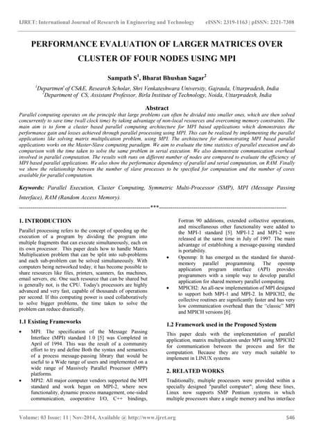Performance Evaluation Of Larger Matrices Over Cluster Of Four Nodes Using Mpi Pdf 8009