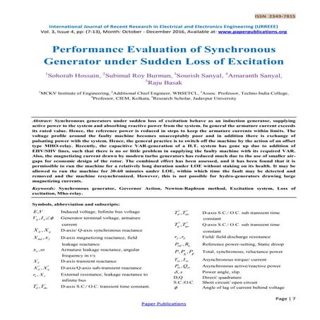 Performance Evaluation Of Synchronous Generator Under Sudden Loss Of Excitation Pdf