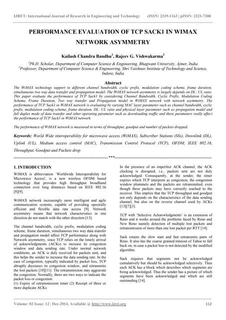 Performance Evaluation Of Tcp Sack1 In Wimax Network Asymmetry Pdf