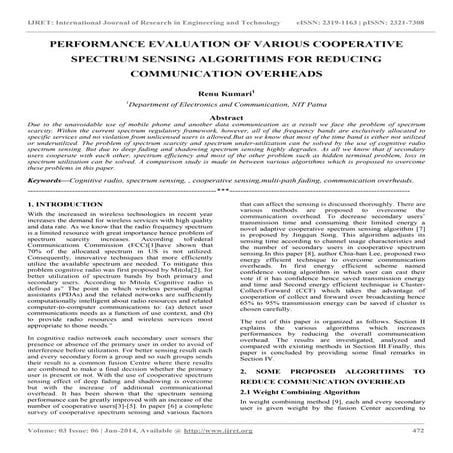 Performance Evaluation Of Various Cooperative Spectrum Sensing Algorithms For Reducing