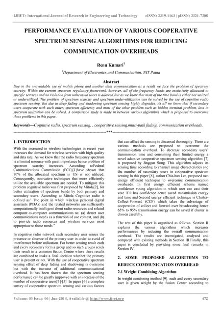 Performance Evaluation Of Various Cooperative Spectrum Sensing Algorithms For Reducing