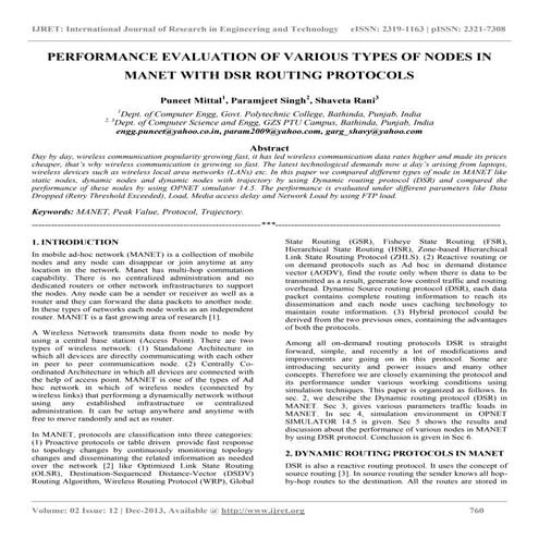 Performance Evaluation Of Various Types Of Nodes In Manet With Dsr Routing Protocols Pdf