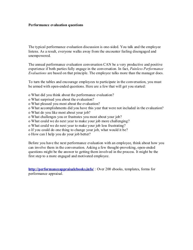 Performance evaluation questions