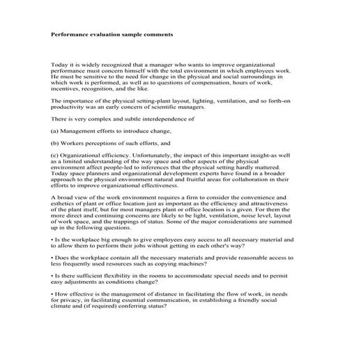 Performance evaluation sample comments | DOC