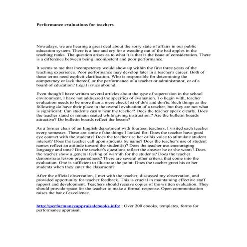 Performance evaluations for teachers | DOC | Educational Assessment ...