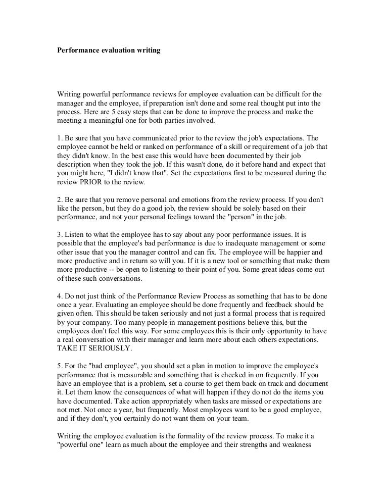 Performance Evaluation Writing Performance Evaluation Writing