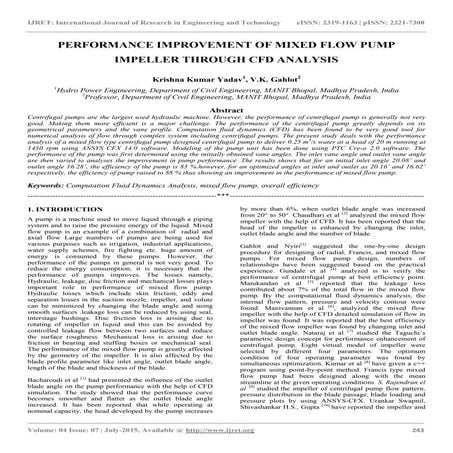 Performance improvement of mixed flow pump impeller through cfd analysis | PDF