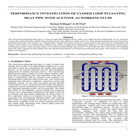 Performance investigation of closed loop pulsating heat pipe with acetone as working fluid | PDF