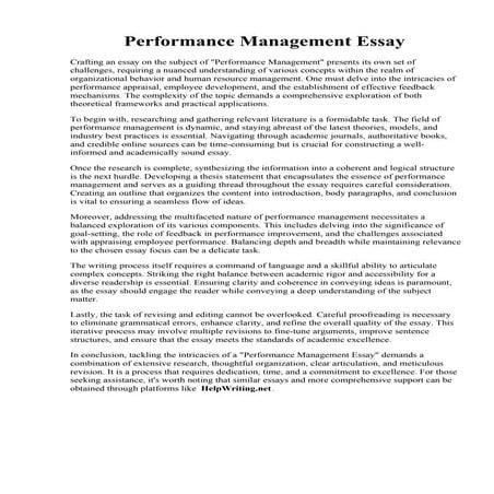 Performance Management Essay. . Essay on management sample | PDF