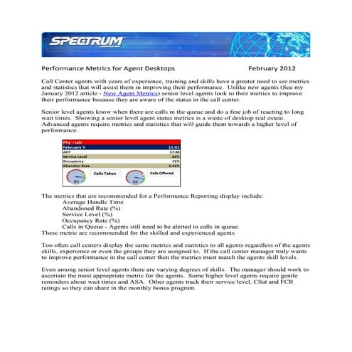 Performance metrics for agent desktops | DOC | Computing | Technology ...