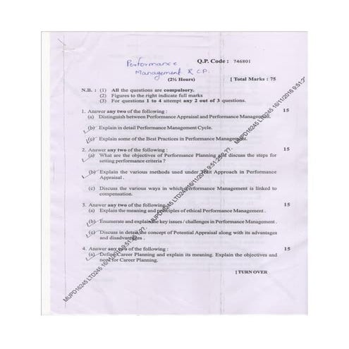 BMS 5th SEM Question Paper:- Performance Mgt & CP | PDF