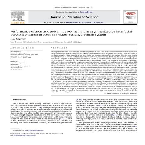 Performance Of Aromatic Polyamide Ro Membranes Synthesized By