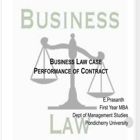 Performance Of Contract Business Law Case Pptx