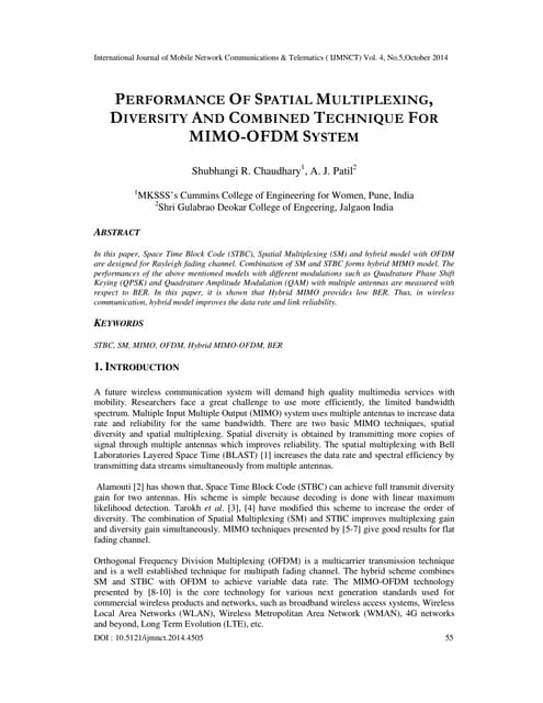 Implementation of 8x8 MIMO OFDM systems for higher order modulation using QOSTBC under different ...