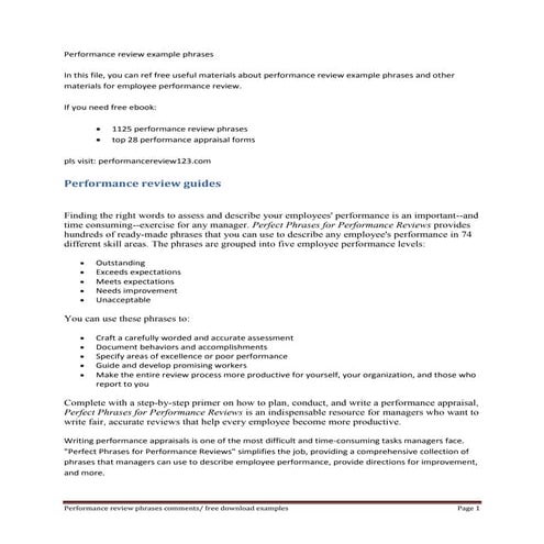 Performance Review Example Phrases For Communication