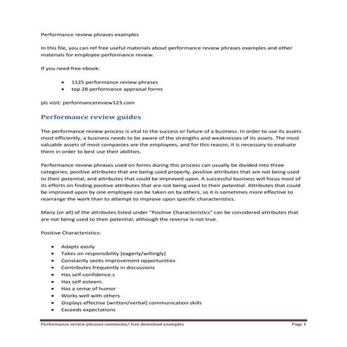 Performance review phrases examples | DOCX