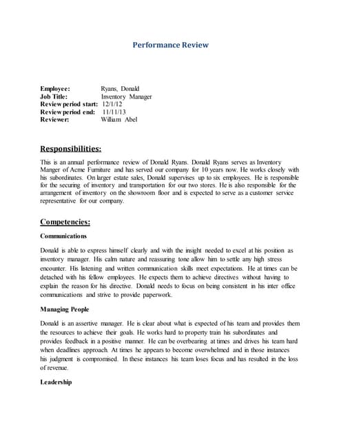 Performance Review Sample | Pdf
