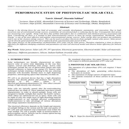 Performance study of photovoltaic solar cell | PDF