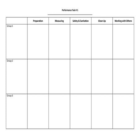 Rubrics for cookery by group (1 up to 4) | DOCX