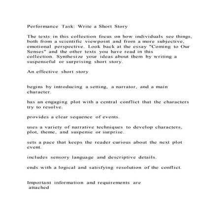 Performance Task Write a Short StoryThe texts in this collectio | DOCX