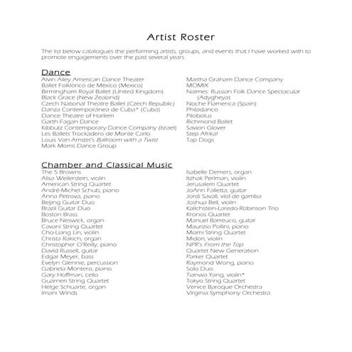 Performing Arts Roster | DOC | Musicals | Genres