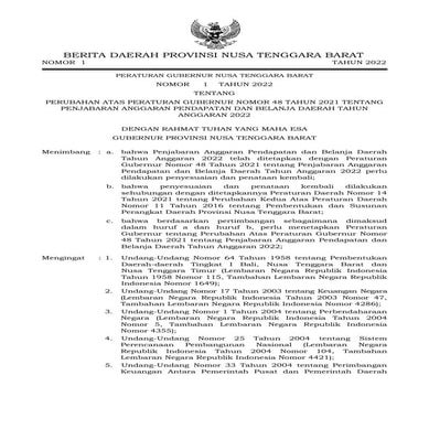 Pergub No. 1 Tahun 2022 ttg Perub Atas Pergub 48 Tahun 2021 ttg Penjabaran APBD Tahun Anggaran ...