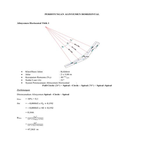 Perhitungan alinyemen horizontal ls = 33,3 | PDF