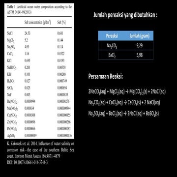 Perhitungan penentuan kadar NaCl dalam air laut. | PPTX