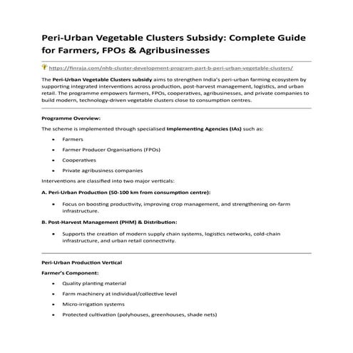 Peri-Urban Vegetable Clusters Subsidy: Complete Guide for Farmers, FPOs ...