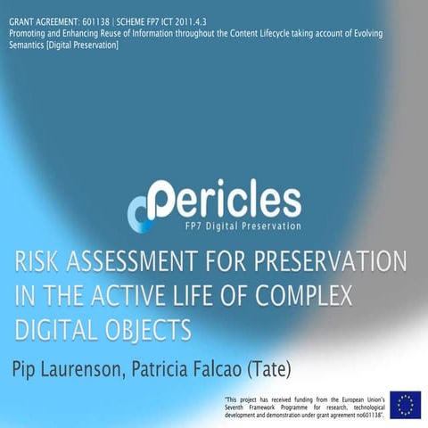 Risk assessment for preservation in the active life of complex digital ...