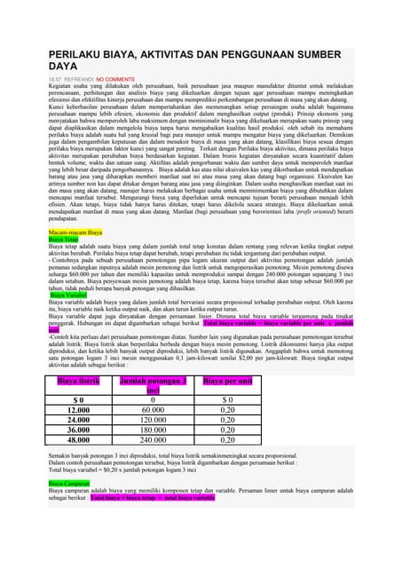 Perilaku biaya aktivitas | PPT