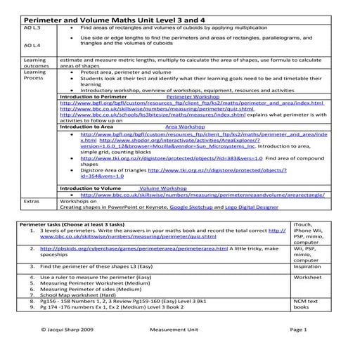 Perimeter And Volume Maths Unit | DOC | Physics | Science