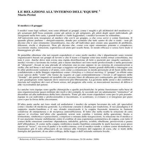 Le relazioni all’interno dell’equipe (Mario Perini) | PDF